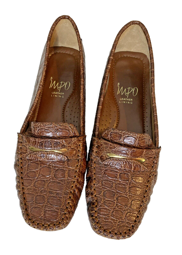 Impo Dela Womens Sz 8.5 Brown Faux Croc Loafers Flats Leather Lining | eBay