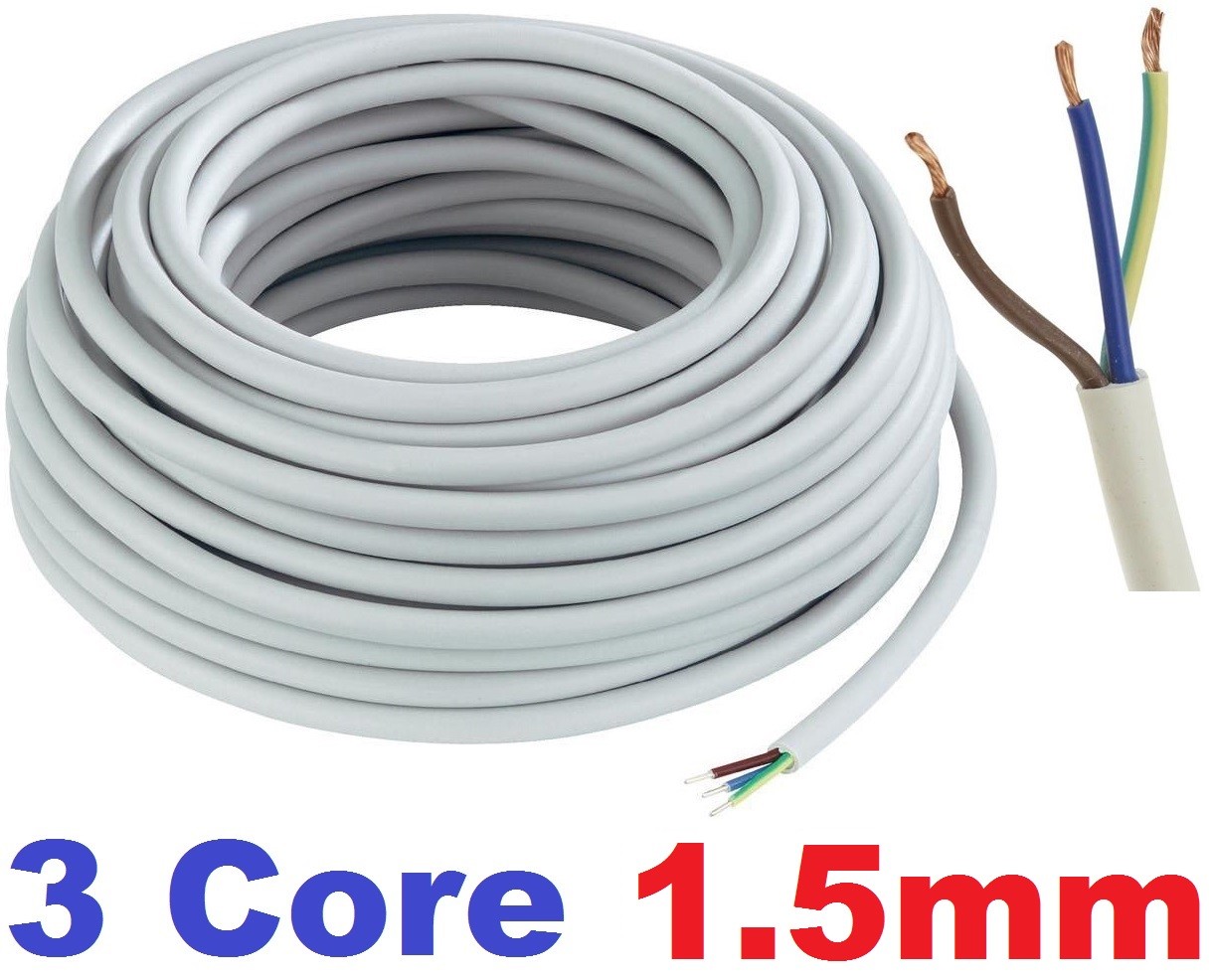 13 AMP 1.5mm 3 Core WHITE Electrical Mains Wire Cable Flexible PVC ...