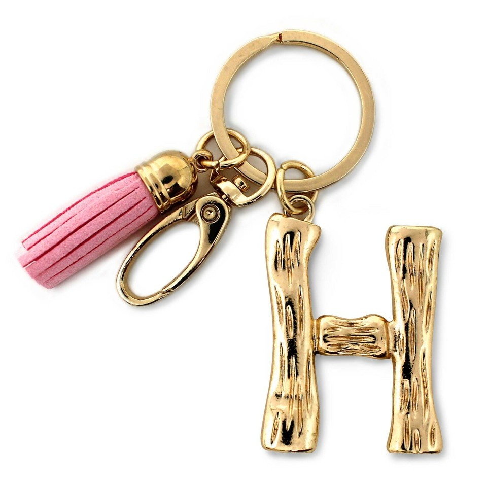 Bamboo Initial Letter Alphabet Key Chain, Keychain, Bag Charm with Pink ...