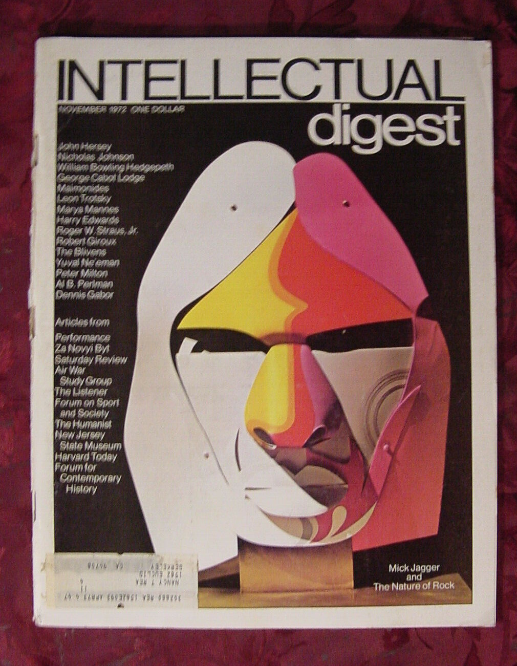 INTELLECTUAL DIGEST Magazine November 1972 Mick Jagger Rock Music Peter ...