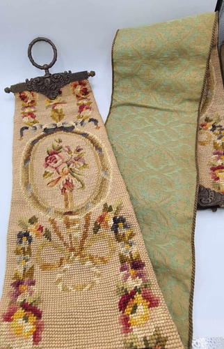 Bell Pull 62"x7.5" Antique/Vintage Floral Needlepoint Tapestry & Bronze ...