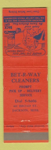 Matchbook Cover Safety Look Before Backing Up Bet R Way Cleaners ...