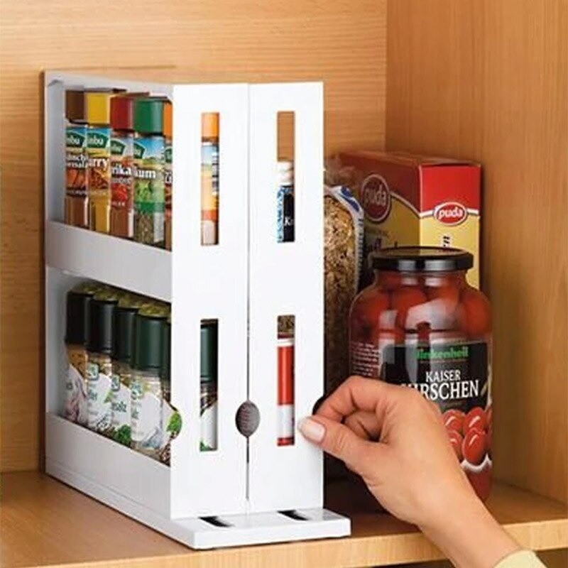 Kitchen Storage Multi-Function Pull-Rotate Spice Rack 2 Double-Decker ...