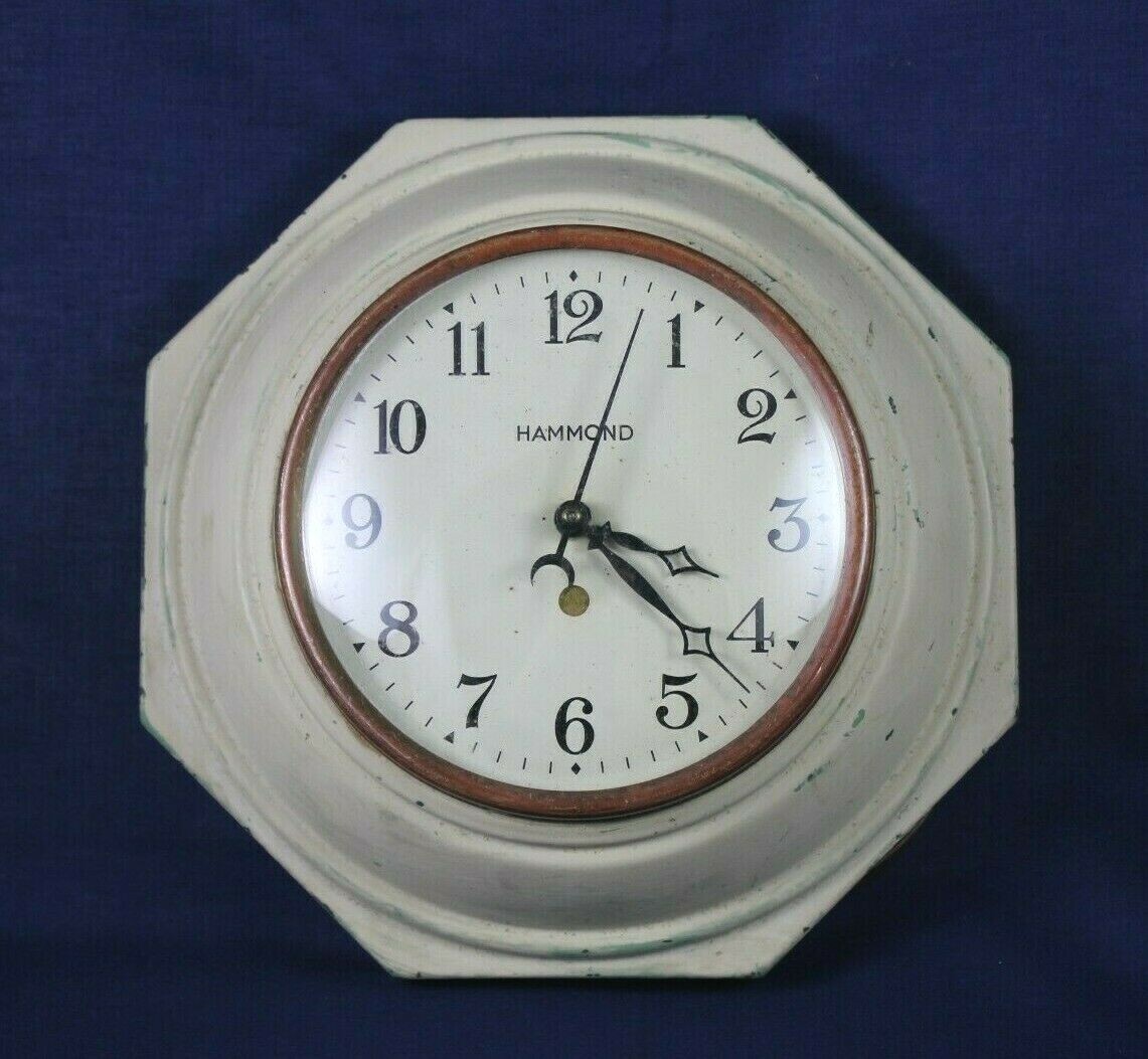 Vintage Hammond Wall Clock Kitchen Metal Convex Curved Glass 8 Sides ...