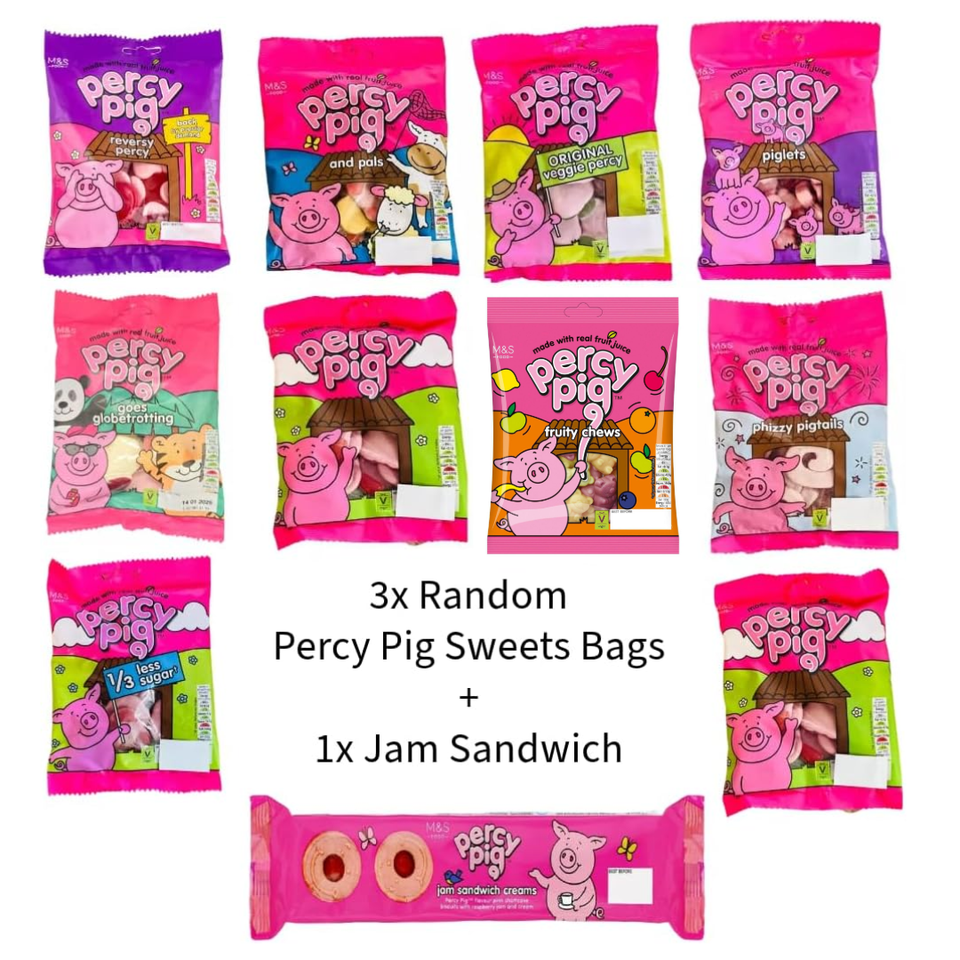 M&S Percy Pig Sweets Gift Set, 3x Random Sweets Bags with Percy ...
