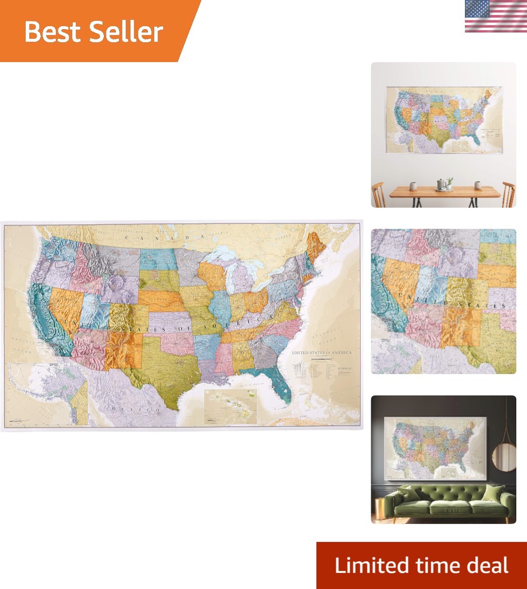 Giant Classic Mega-Map - Map of The Poster - Front Lamination - 46 x 80 ...