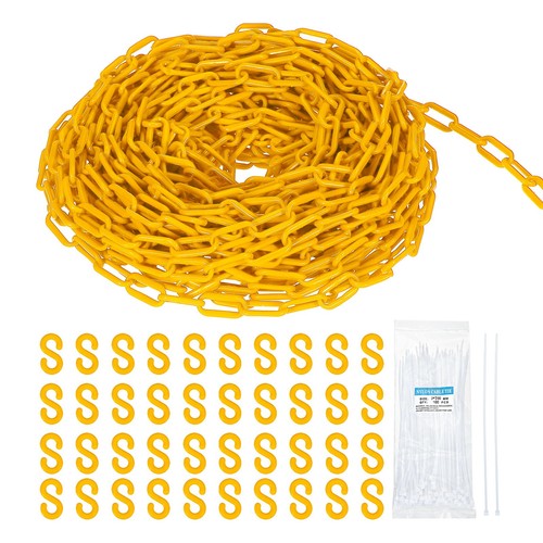 200 FT Plastic Chain Safety Chain with Zip Ties and S-Hooks Yellow ...