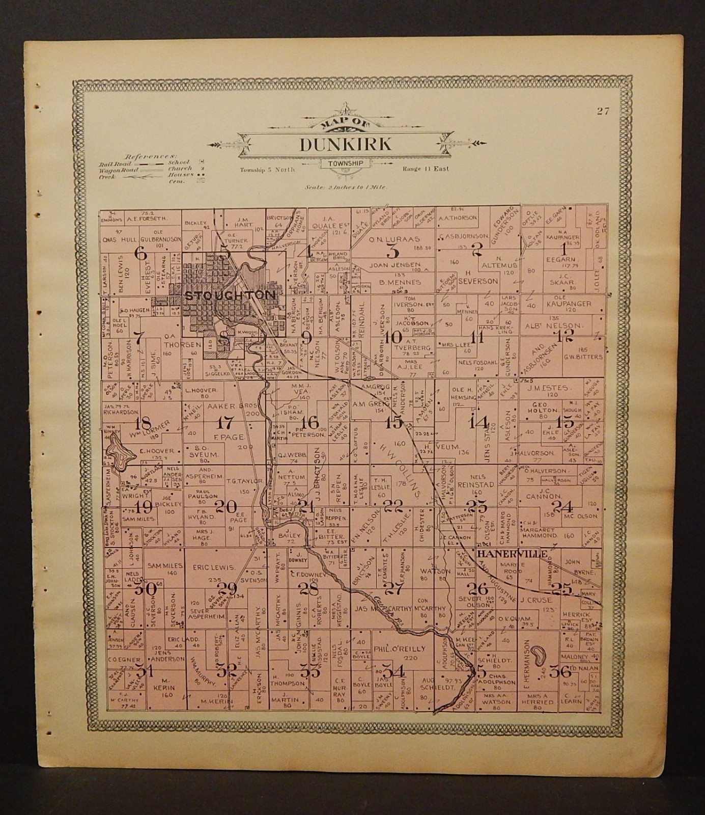 Wisconsin Dane County Map Dunkirk or Dunn Township 1911 Dbl Sd L26#20 ...
