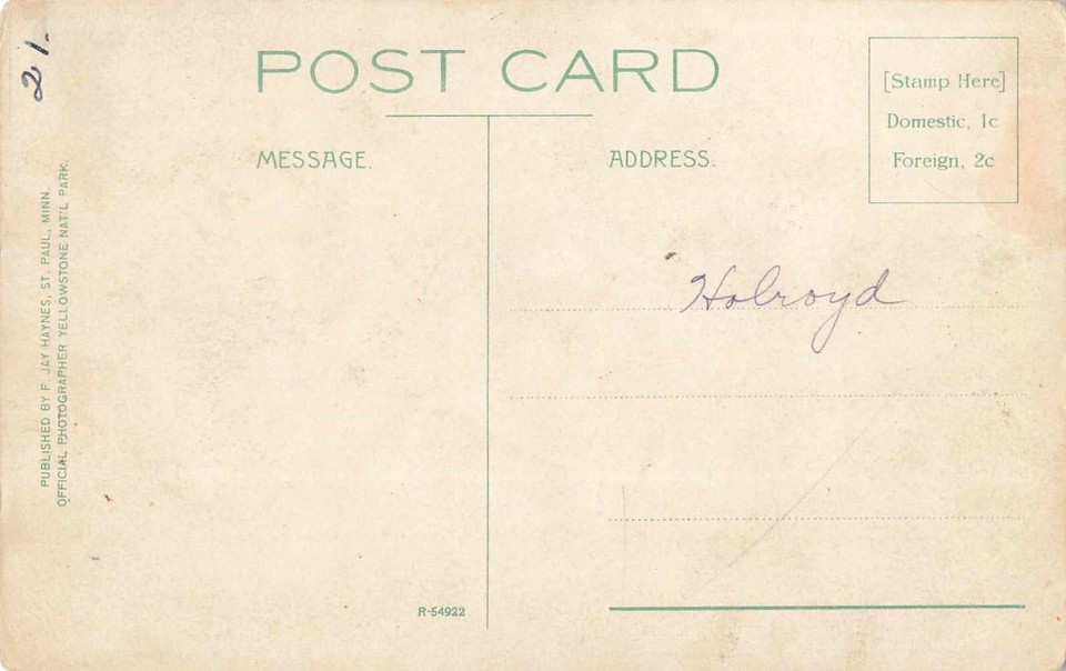 Postcard Yellowstone National Park Obsidian Cliff #108 Wyoming Haynes ...