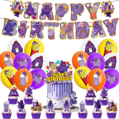 30Pcs Grimace Theme Backdrop Birthday Party Decoration Supplies Set ...