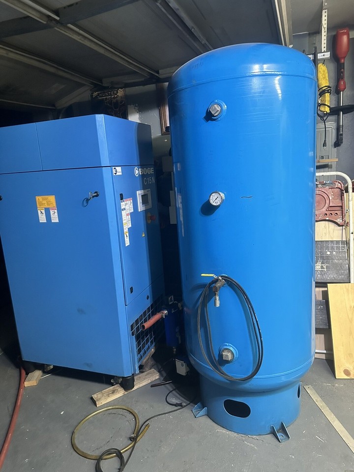 BOGE C 15 N BASE MOUNTED SCREW COMPRESSOR With Tank and Oil Regulators ...