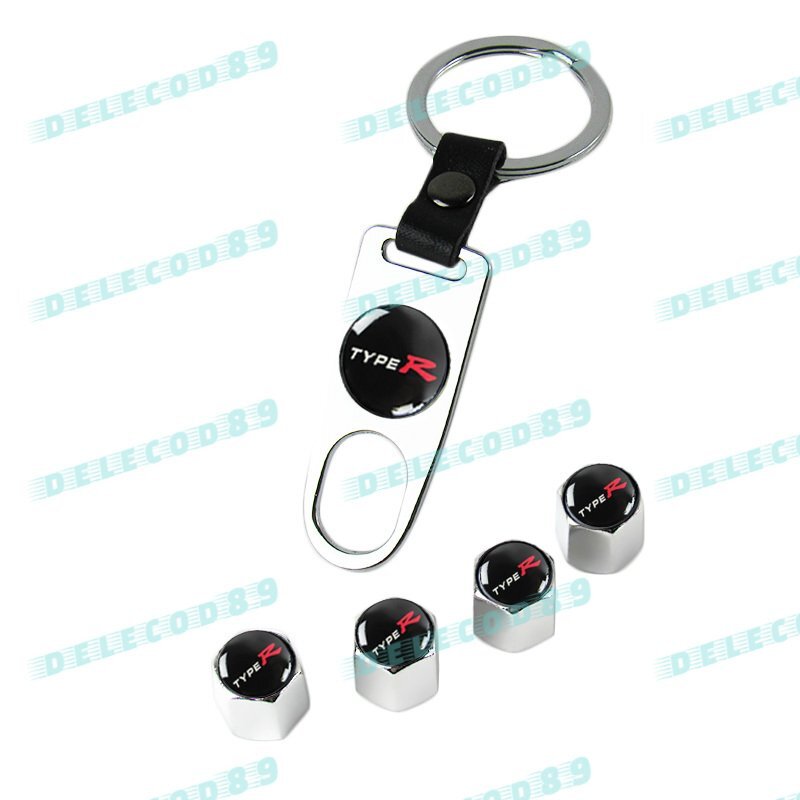 New For TYPE R Car Wheel Tire Valves Dust Stem Air Caps Keychain Emblem ...