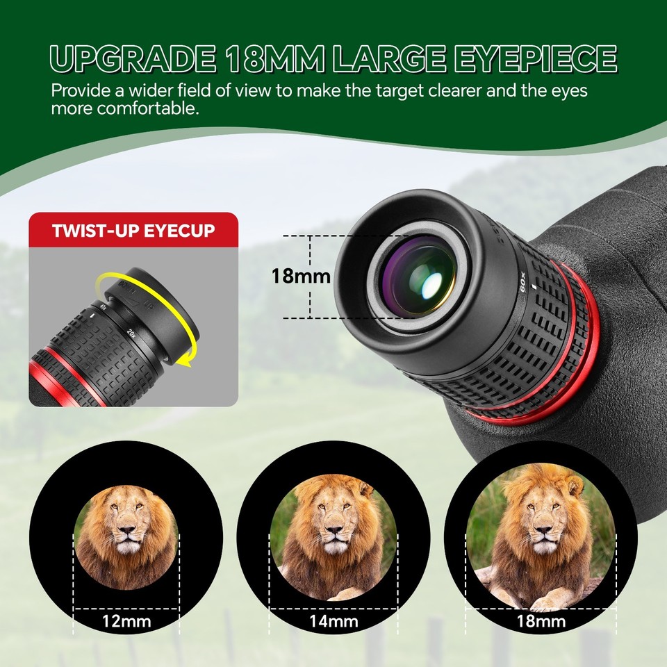 20-60X Zoom Spotting Scope 80mm Large FMC Lens with Adjustable Tripod ...