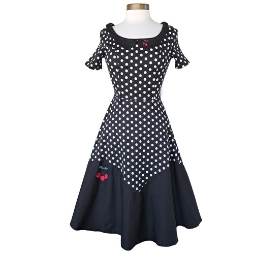 Collectif Retro A-line Swing Dress Polka Dot Black Cherry Size 6 US ...