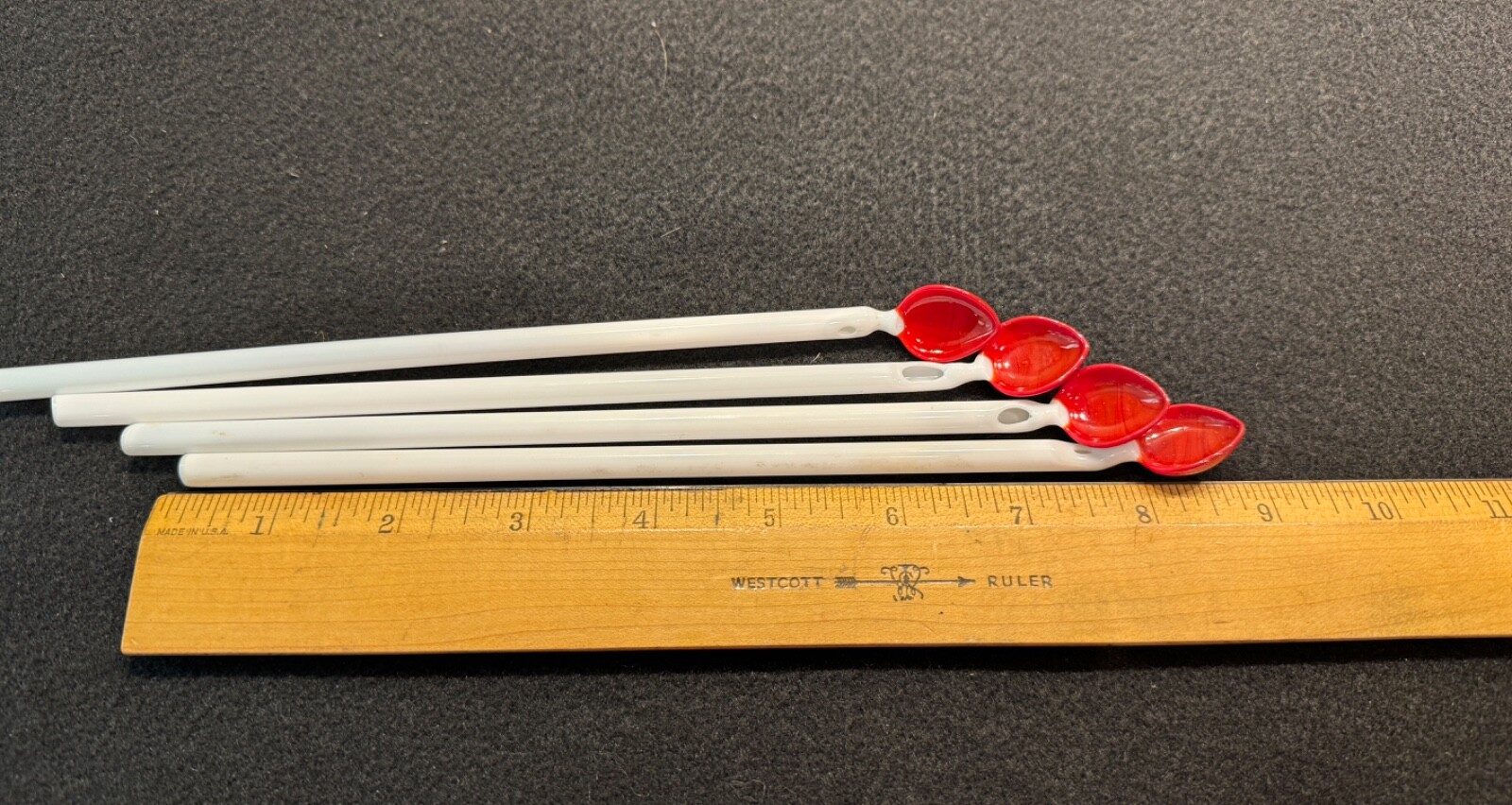 Vintage Set of 4 Blown Glass Swizzle Sticks Red/White Cocktail Spoon ...