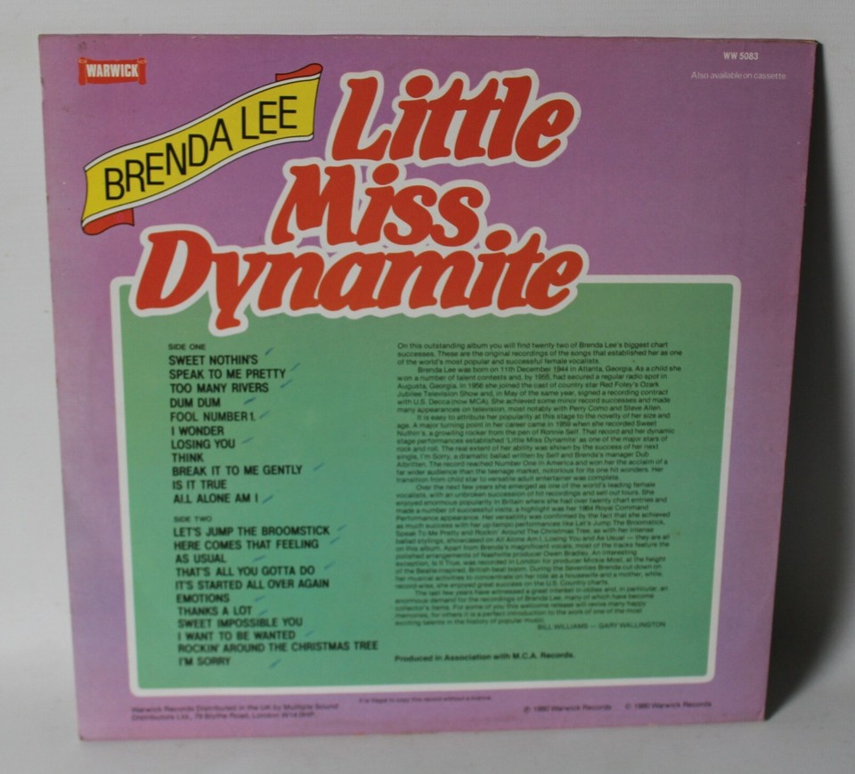 Brenda Lee ‎- Little Miss Dynamite - 1980 Vinyl LP - Warwick WW 5083 ...