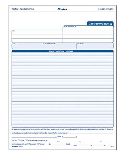 Adams Contractor Invoice Forms, 8.5 x 11.44 Inch, 3-Part, White/Canary ...