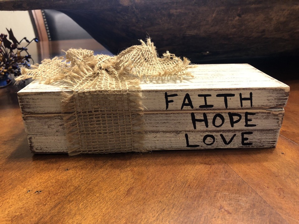 Rustic Faith Hope Love Wood Blocks Decor With Bow Primitive Faith Decor ...