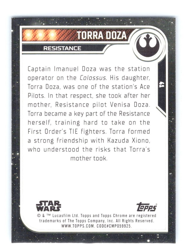 2022 Star Wars Topps Chrome #41 Torra Doza Resistance Mint | eBay