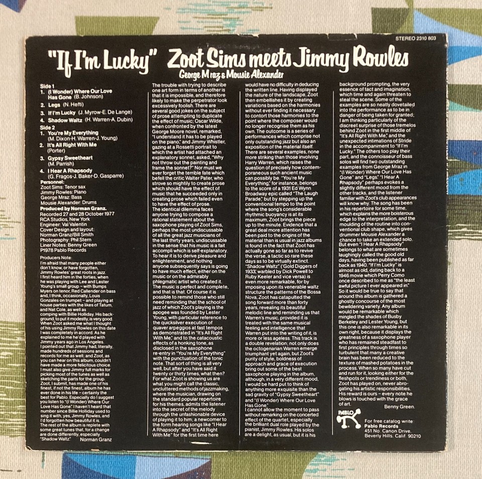 Zoot Sims Meets Jimmy Rowles LP If I'm Lucky 1978 VG+/EX | eBay