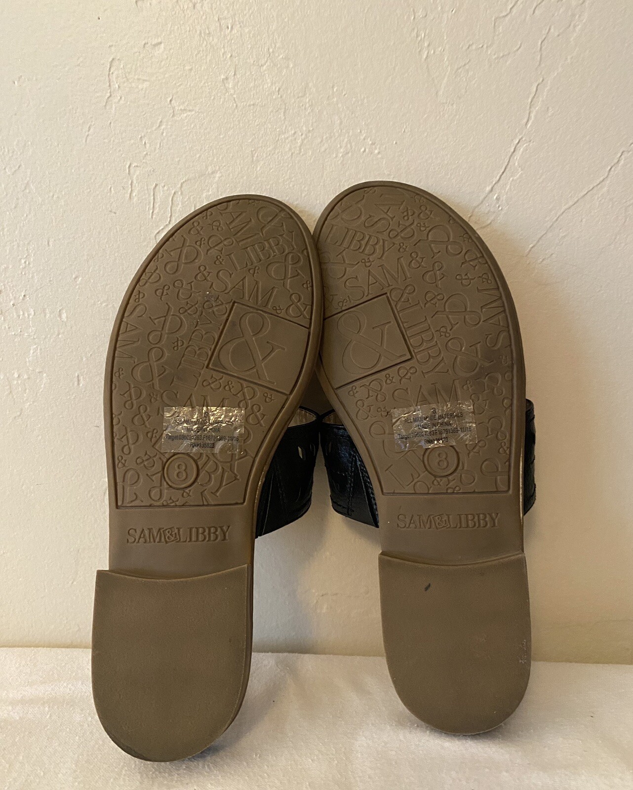 Sam & Libby Tibby Whip Stitch Black Thong Sandals Black Slip On Size 8 ...