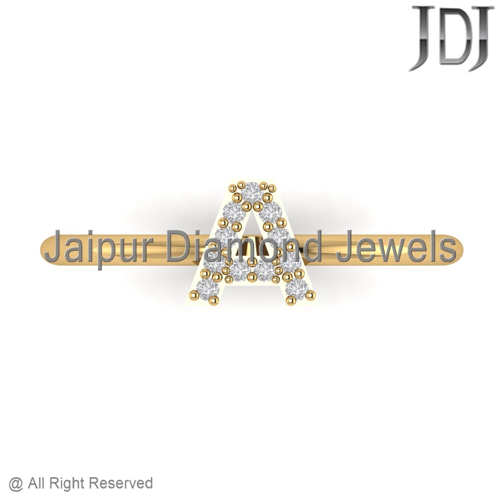 Solid 14k Yellow Gold Ring Natural White Diamond A Initial Alphabet ...