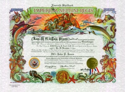 U.S.N.: "Emerald Shellback": 15.5 x 21, full color cert. (Personalized ...