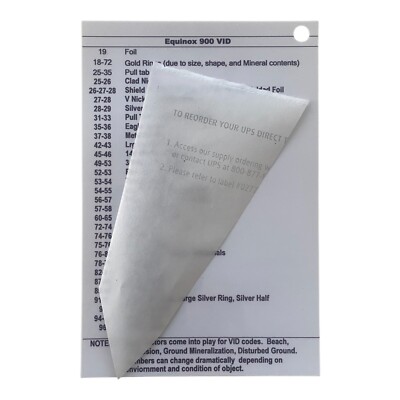 Equinox 900 VID Codes List Metal Detector laminated Target ID ...