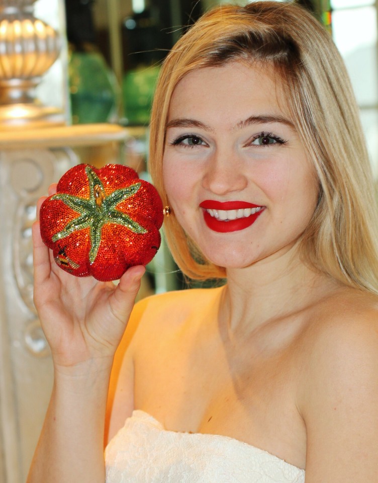 Judith Leiber TOMATO Swarovski Crystal Minaudiere Purse Museum BEE ...