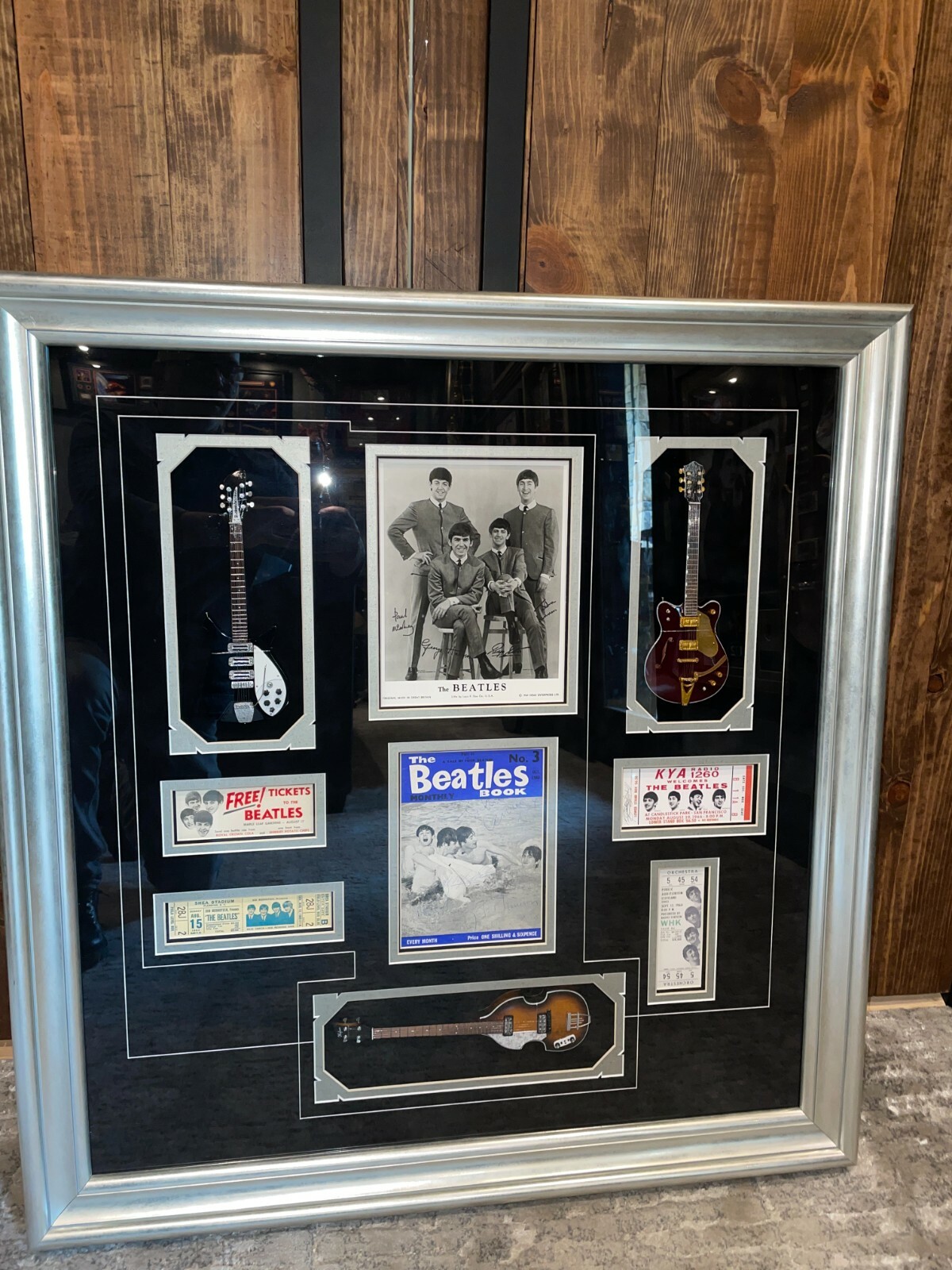 Beatles autographed framed display guitar vintage fan magazine Beckett ...