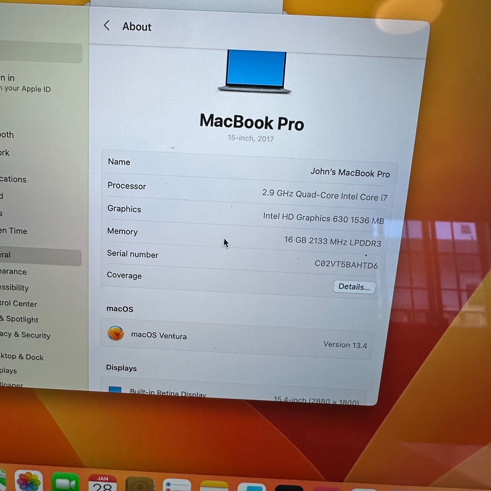Apple MacBook Pro A1707 7th Gen 16 GB Intel Core i7 15.4" Retina ...