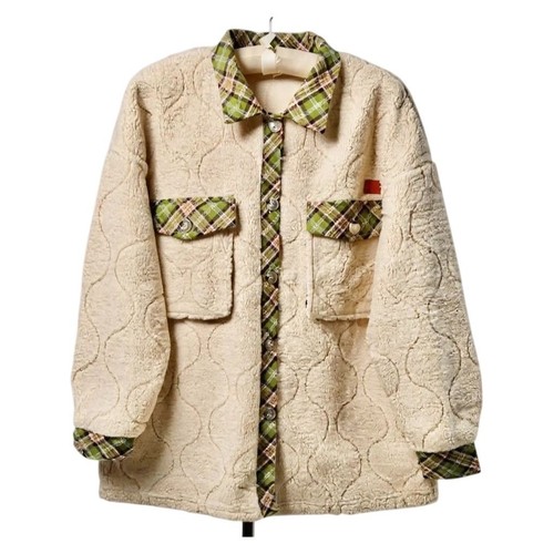Simply Southern Women's Quilted Sherpa Shacket Cream Plaid Size L NEW ...