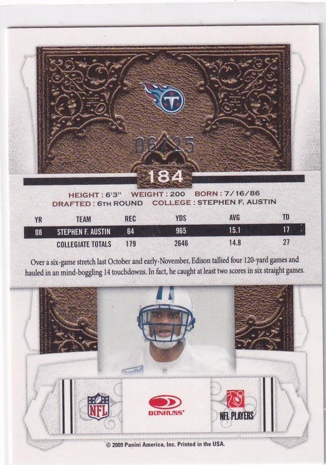 2009 Donruss Classics Timeless Tributes Platinum 6/25 Dominique Edison ...