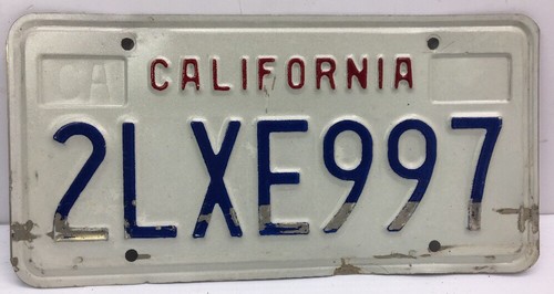 VINTAGE CALIFORNIA LICENSE PLATE Red/white & BLUE LETTERS~2LXE997~Free ...