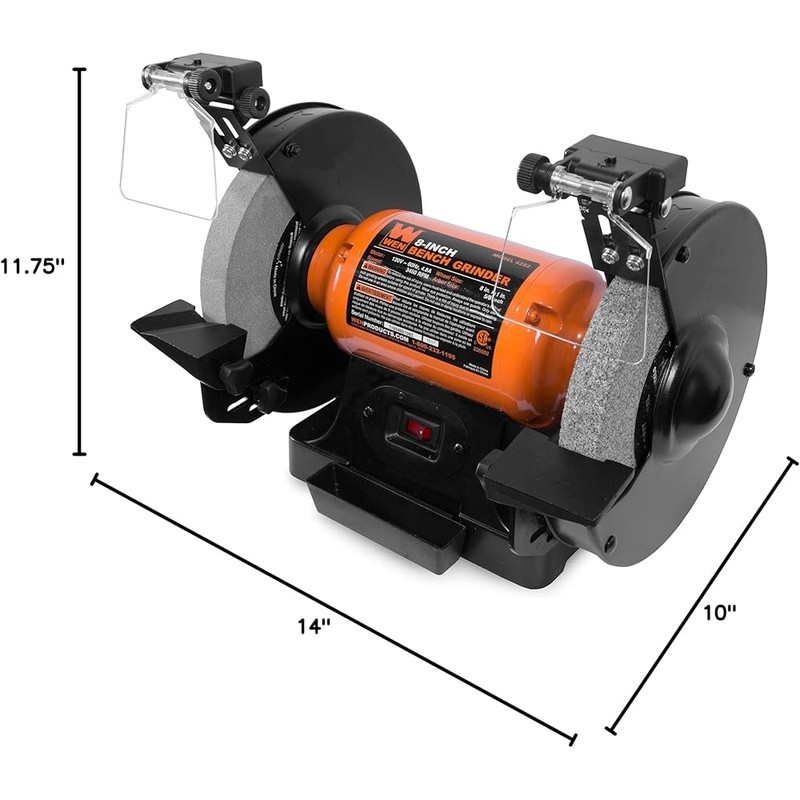 8 Amp Bench Grinder W/ LED Eye Guards & Quenching Tray 3450 RPM ...
