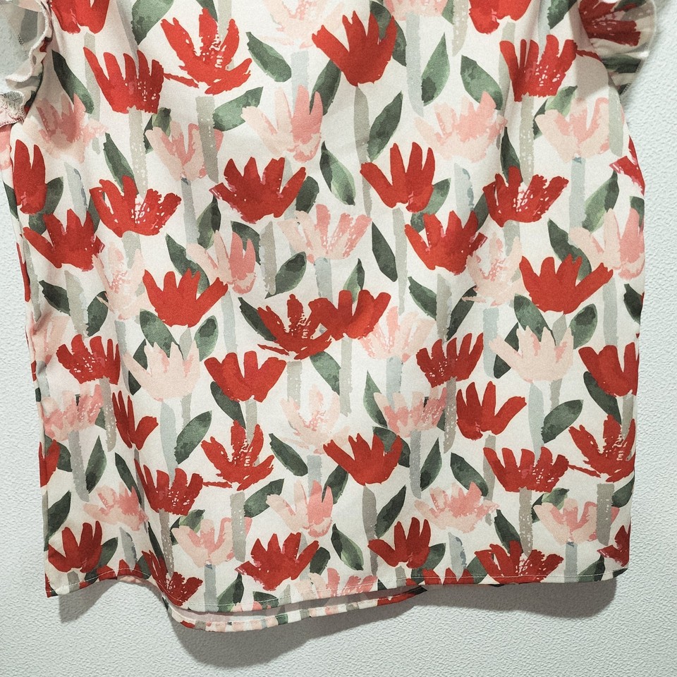 Shein Blouse Top Sz Small Flutter Sleeve Pullover Floral Keyhole Button ...