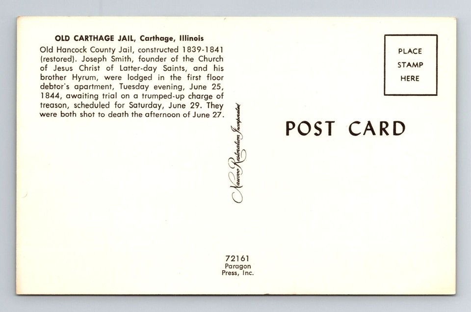 Carthage IL-Illinois, Old Carthage Jail, Antique Vintage Souvenir ...