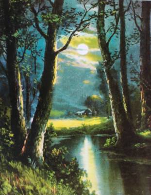Lake Trees Moon Stream by Wm Thompson | eBay