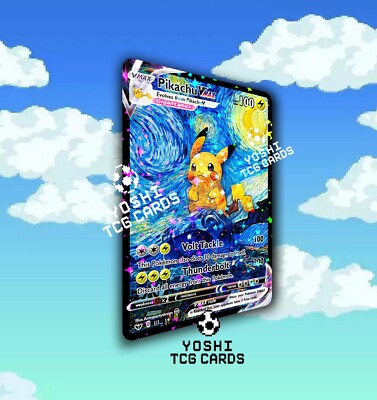 Pokemon Pikachu Starry Night Van Gogh Beautiful Moon Holo Card ACG DIY ...