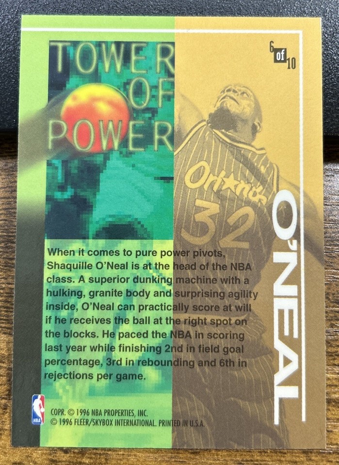 Shaquille O'Neal 1995-96 Fleer Tower of Power Orlando Magic #6 NBA HOF ...