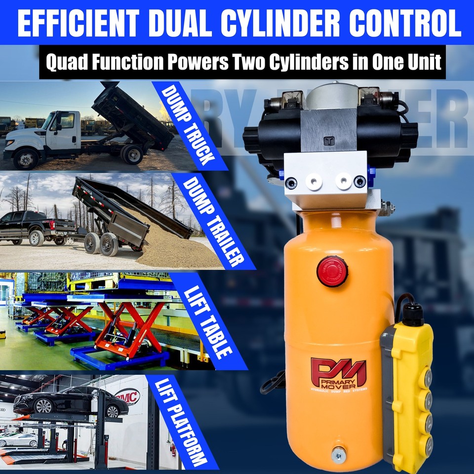 Primary Mover 12V Dual Double-Acting Hydraulic Dump Trailer Pump (Steel ...