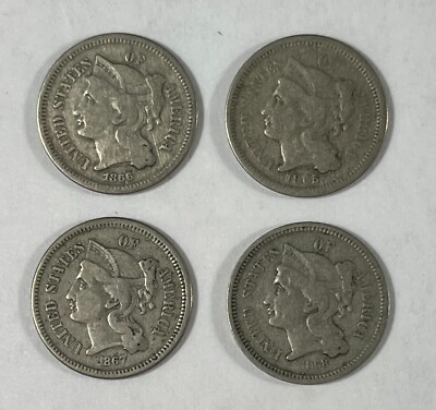 1865, 1866, 1867 & 1868 3CN (#20270) Nice coins | eBay