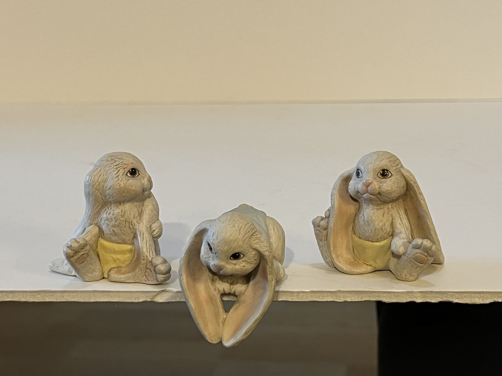 Set Of 3 Vintage White Droopy Ear Bunnies With Diapers Shelf Sitter ...
