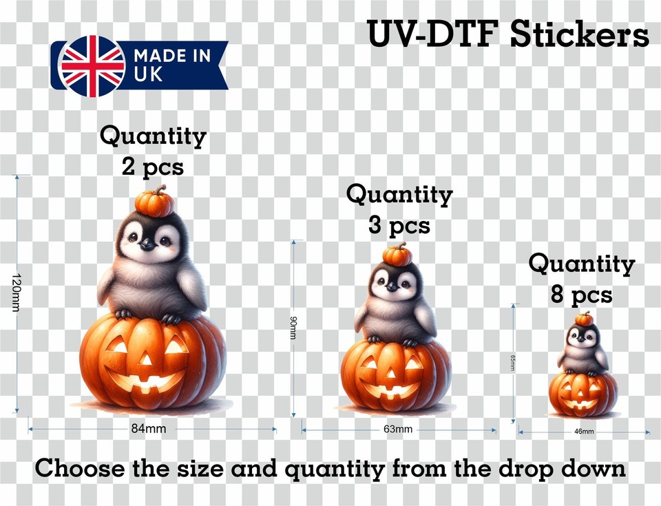 Halloween Pumpkin Penguin UV DTF Sticker - Glass Laptop Tumbler Wall ...