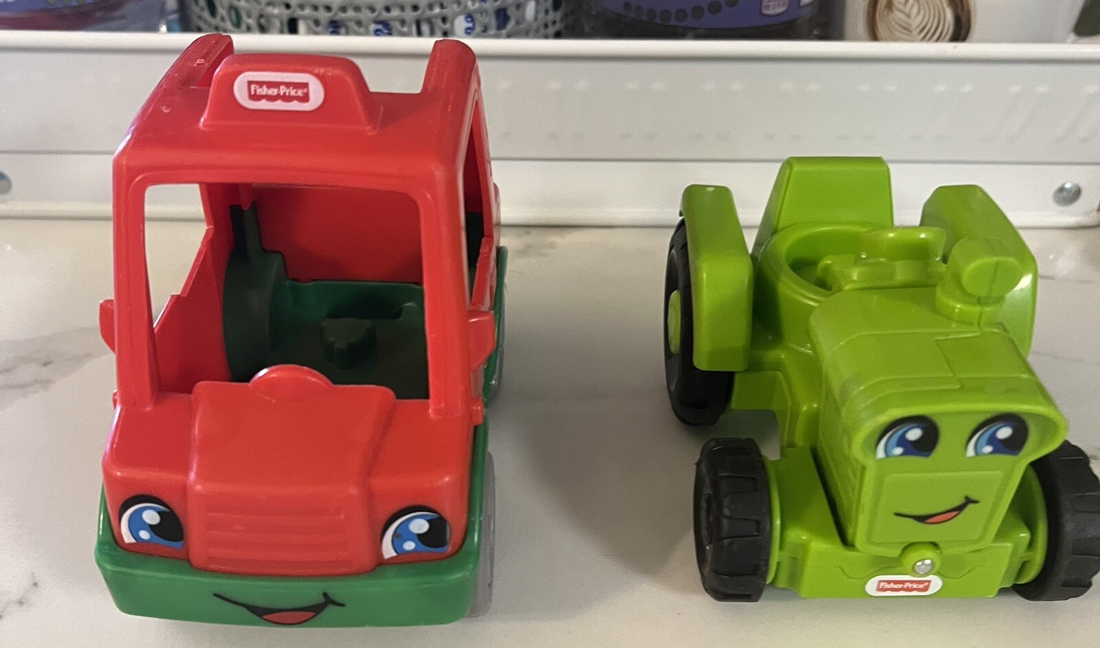 Lot of 2 Fisher Price Little People Red Pizza truck & Green Tractor ...