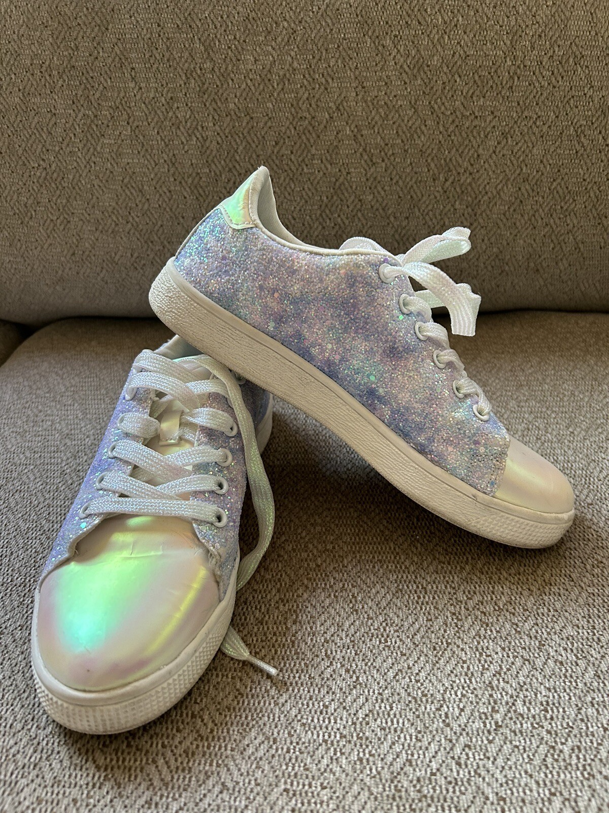 LUCKY STEP Sz 6 Purple Glitter Sneakers Lace up Fashion Iridescent ...