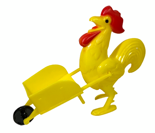 Vtg Rosbro Hard Plastic Rooster w Yellow Wheelbarrow Candy Holder 1950s ...