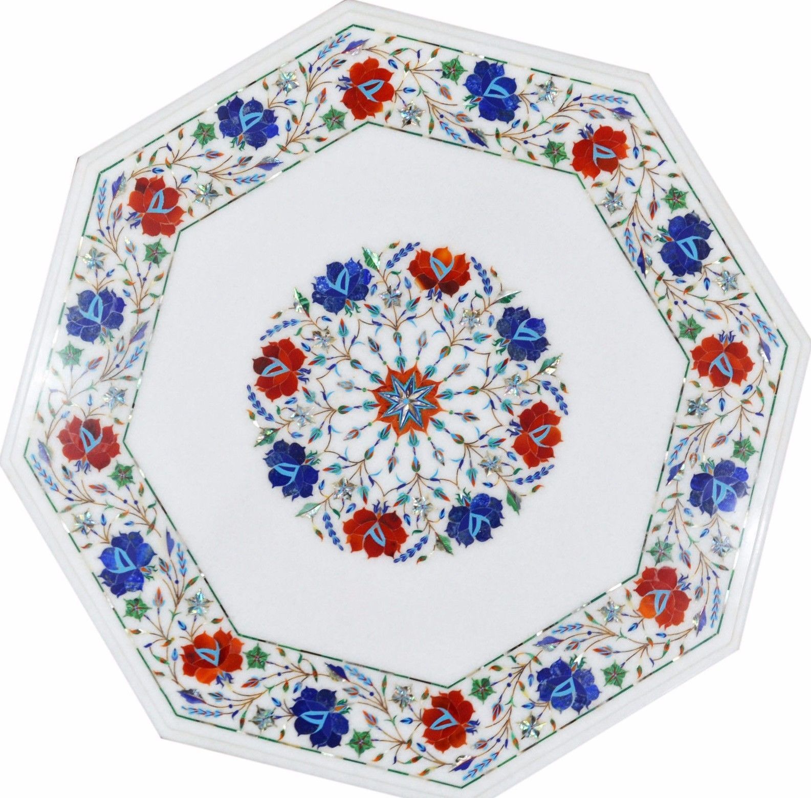 23" marble table top Semi Precious Stones Handicraft Inlay Work Art ...