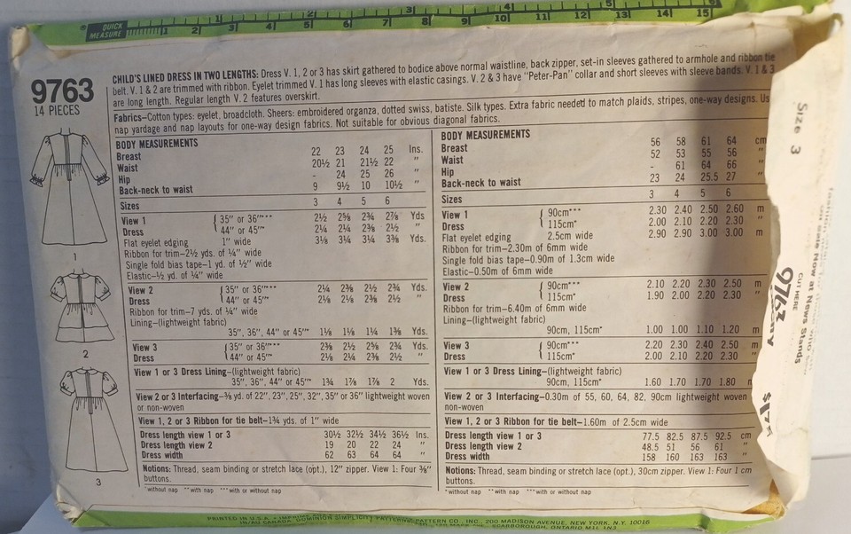 SIMPLICITY 9763 GIRLS' Vintage DRESS LONG SHORT SPECIAL OCCASION ...