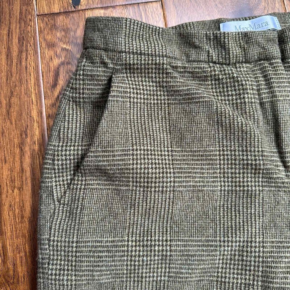 MaxMara size 12 wool angora green plaid patterned wide leg pants | eBay